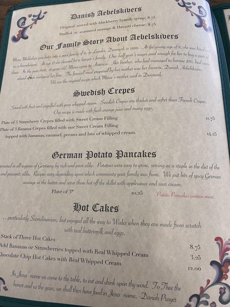 Menu at The Old European Restaurant, Pullman
