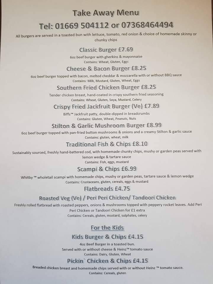 Menu at The Queens Head Hotel pub & bar, Rothbury, Rothbury