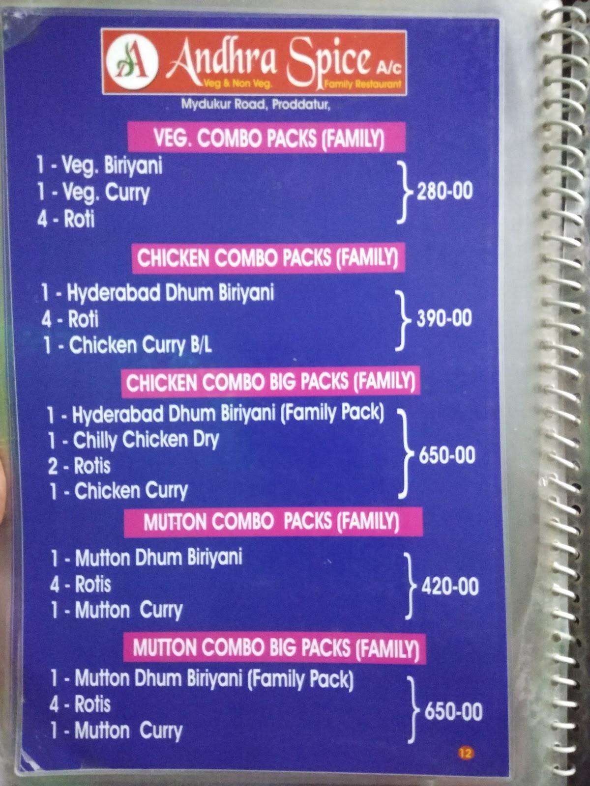 Menu at Andhra Spice Restaurant, Proddatur