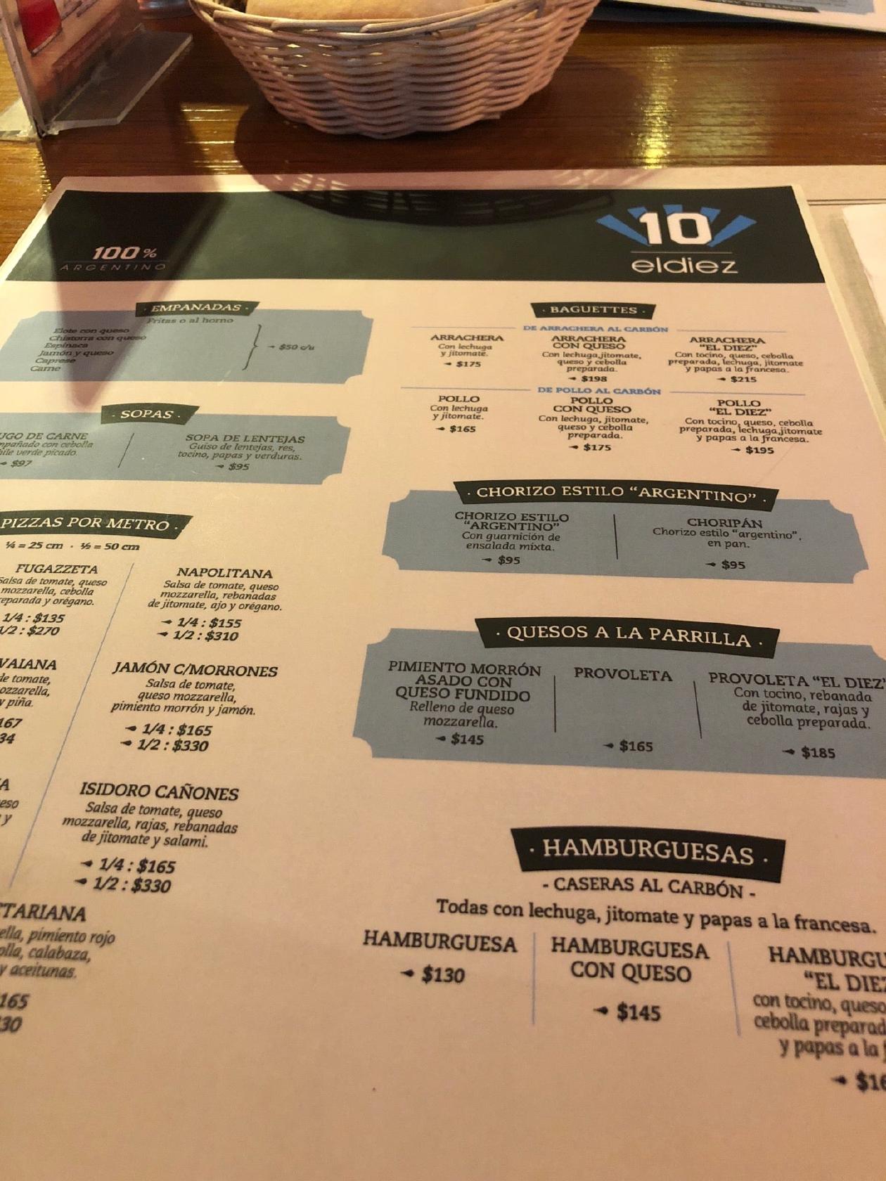 Menu at El Diez pub & bar, Ciudad López Mateos, esquina con