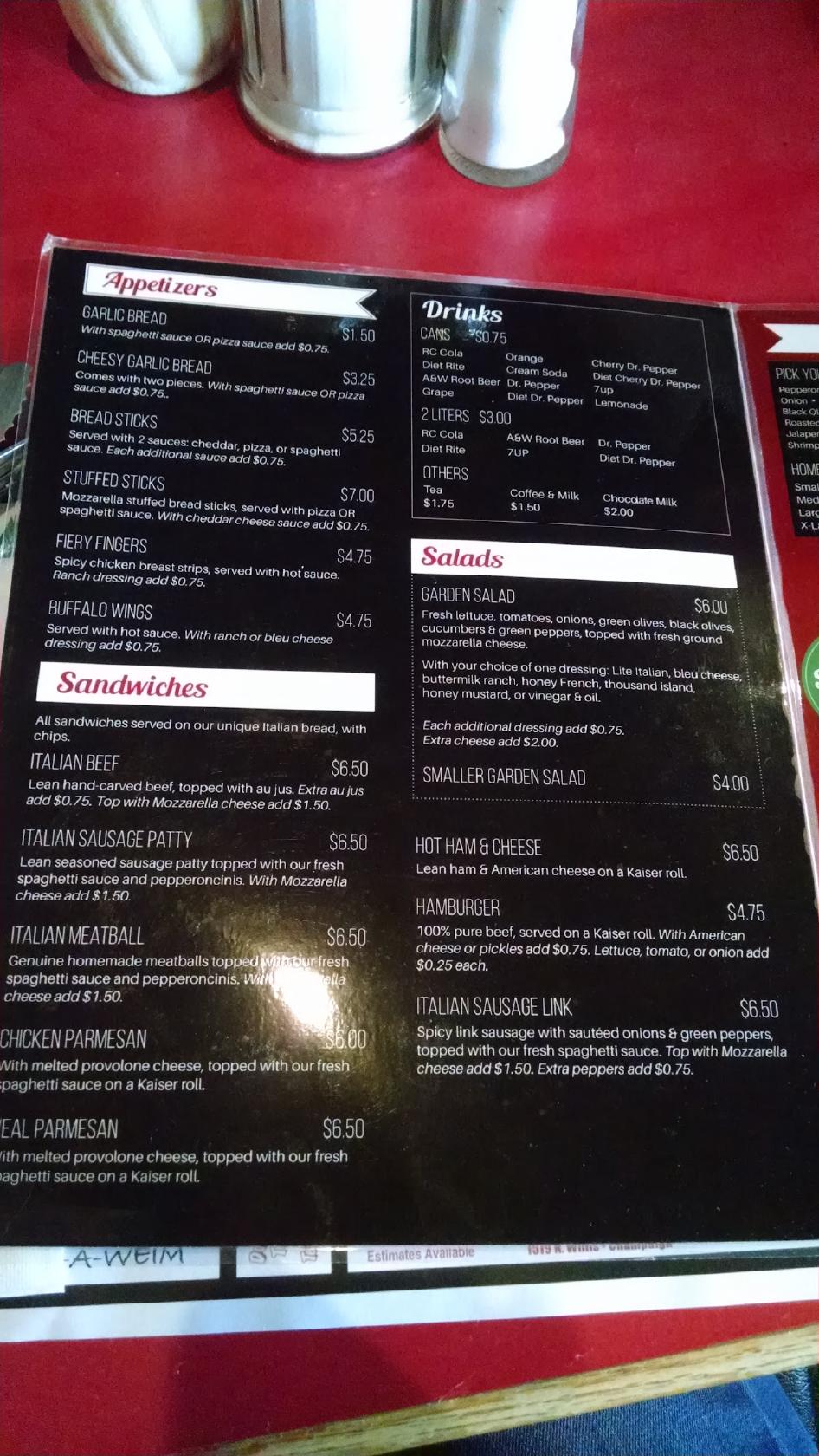Menu at Filippo's of Mahomet pizzeria, Mahomet