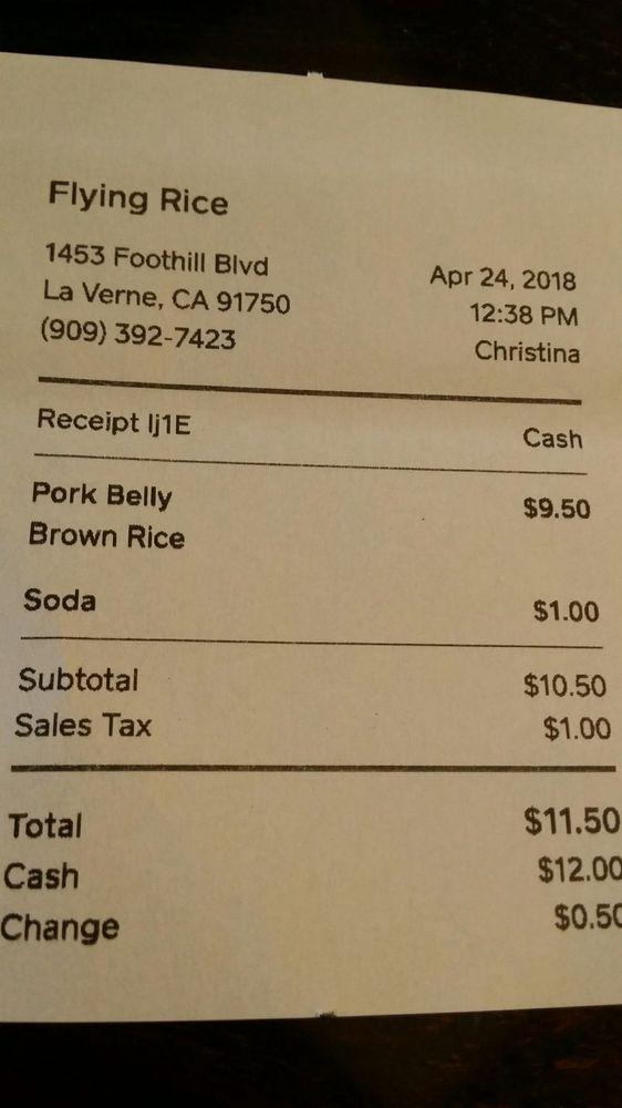 Menu at Flying Rice restaurant, La Verne