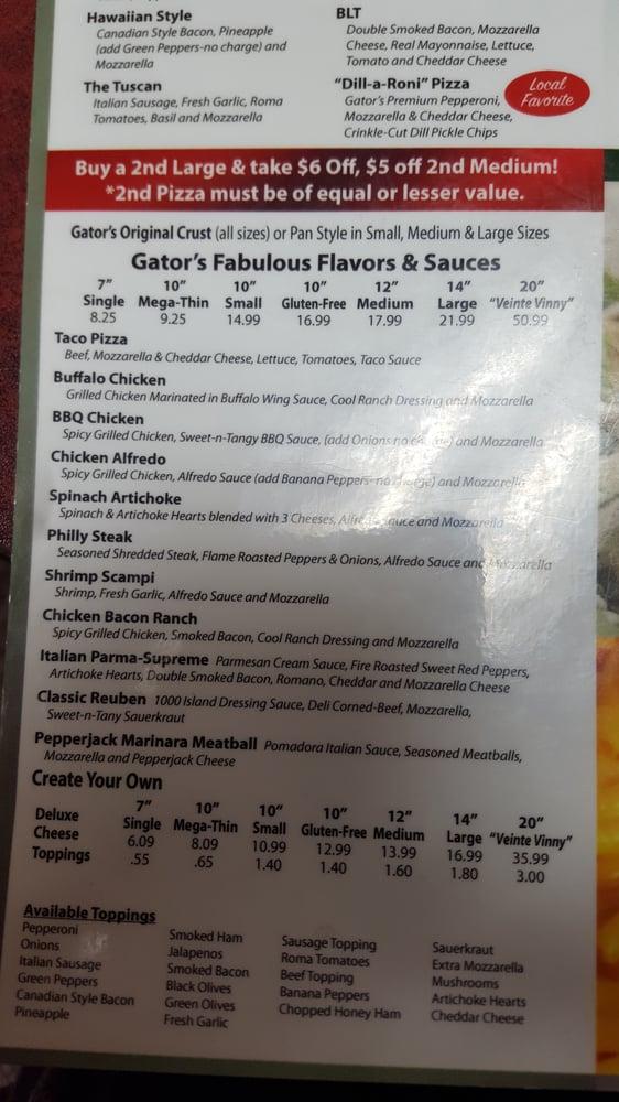 Menu at Gators Pizza pizzeria, Pierre, N Harrison Ave