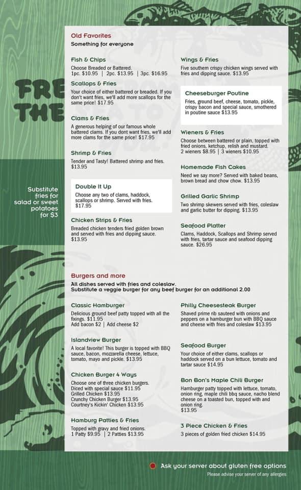 Menu at Island View Restaurant, Western Shore