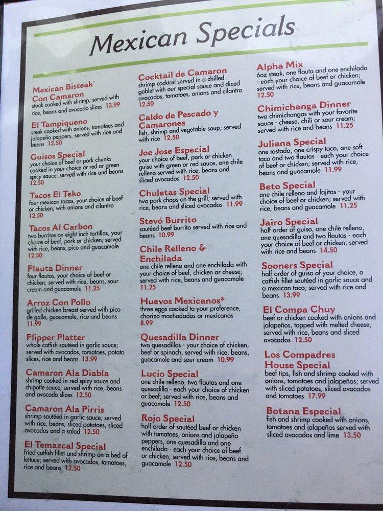Menu at Los Compadres Cafe, Norman, N Interstate Dr