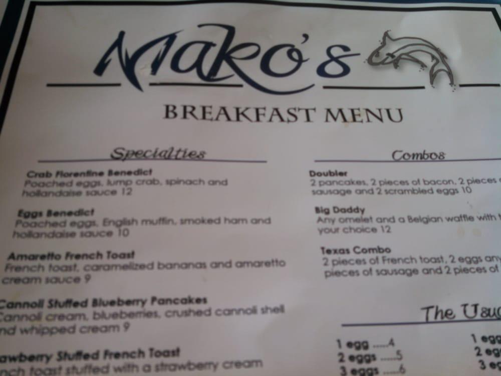 Menu at Mako's Restaurant on Sea Isle, Sea Isle City