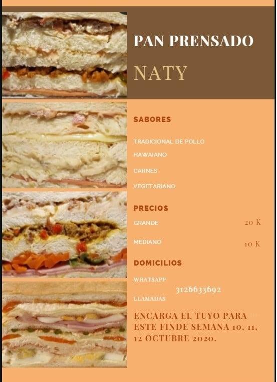 Menu at Pan Prensado Naty restaurant, Montería