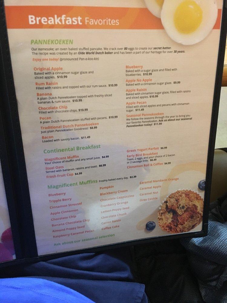 Menu at Pannekoeken restaurant, Rochester
