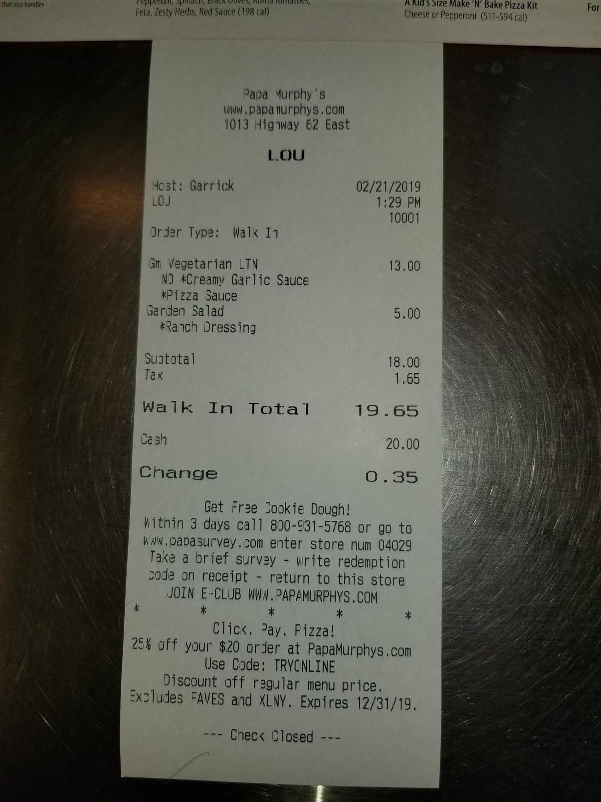 Menu at Papa Murphy's | Take 'N' Bake Pizza pizzeria, Mountain Home ...