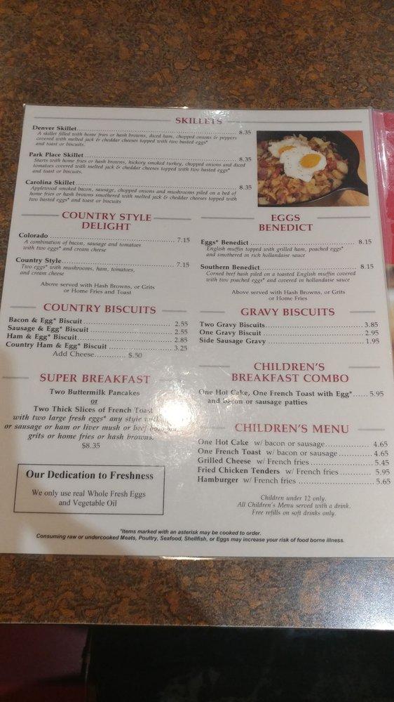 Menu at Park Place Restaurant, Charlotte