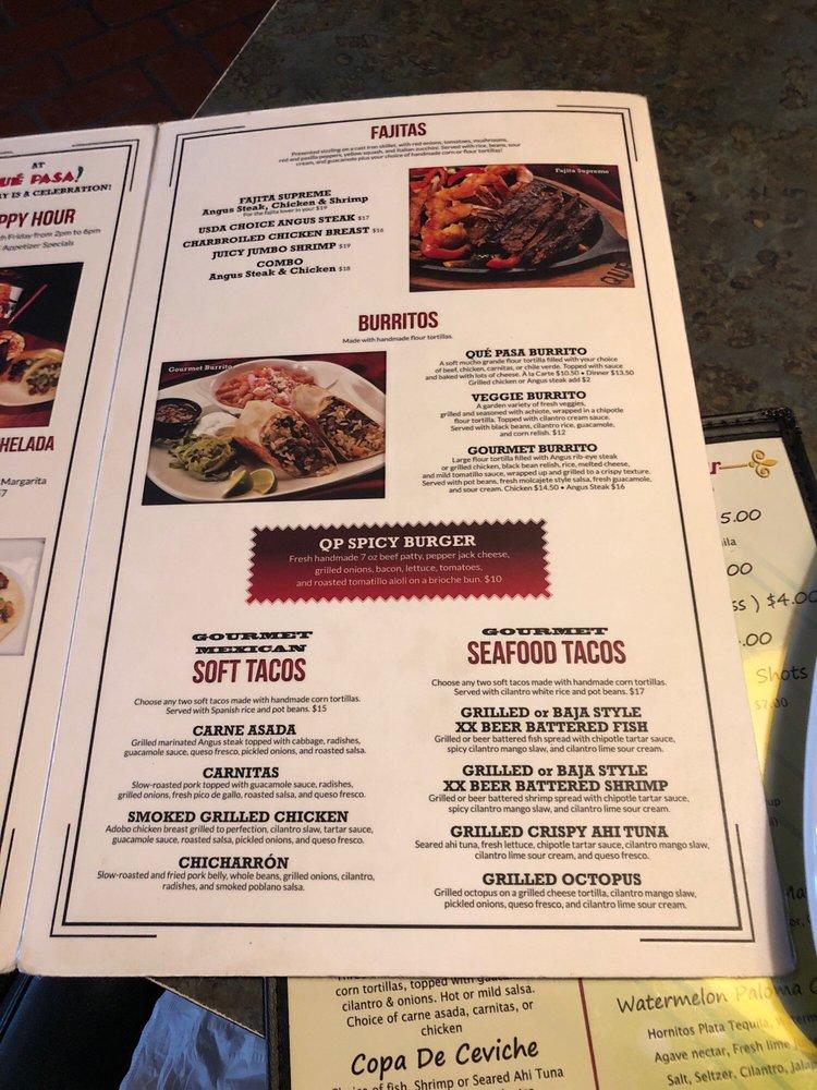 Menu at Que Pasa Mexican Cafe, Tulare