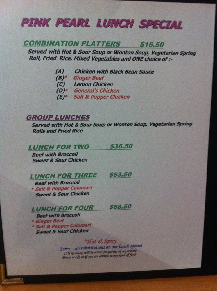 Menu at The Pink Pearl Restaurant, Calgary