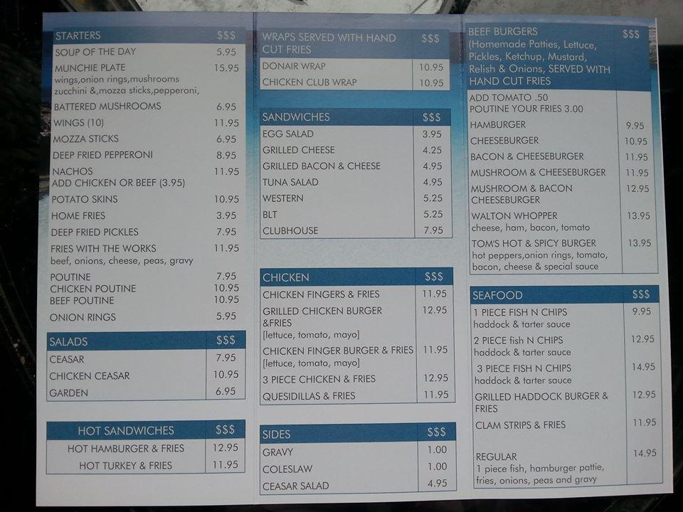 Menu at Walton Pub & Eatery, Walton, 39 Shore Rd
