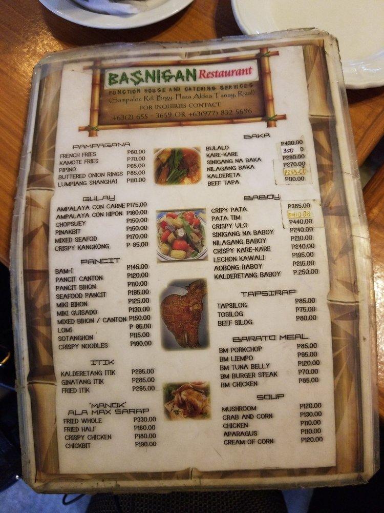 Menu at Basnigan, Tanay