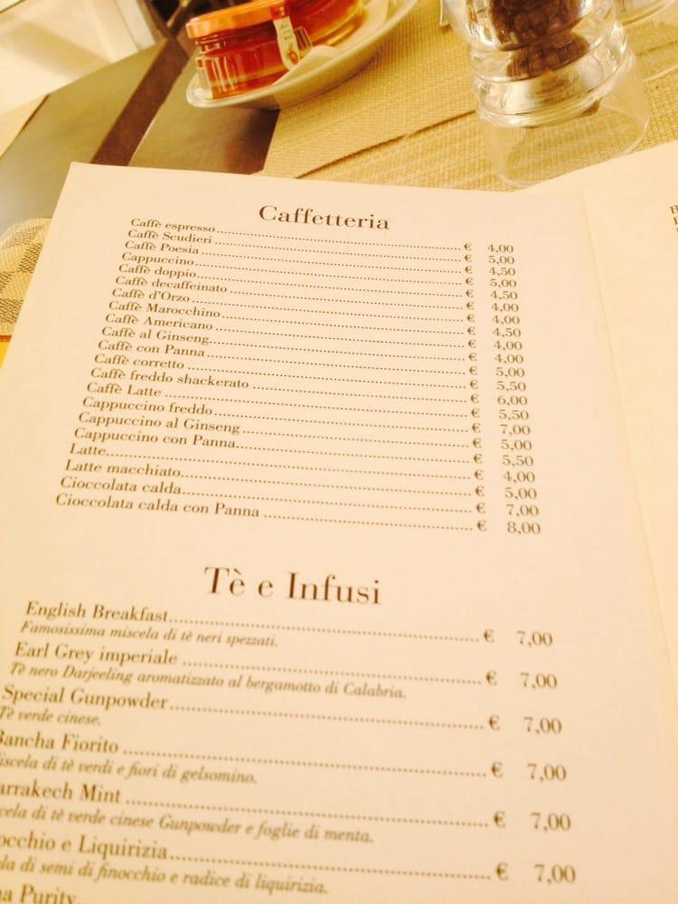 Menu at Caffè Scudieri Firenze cafeteria, Florence