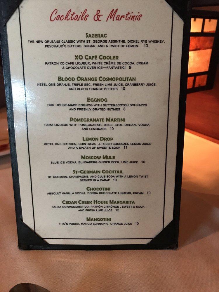 Menu at Cedar Creek Inn steakhouse, Brea