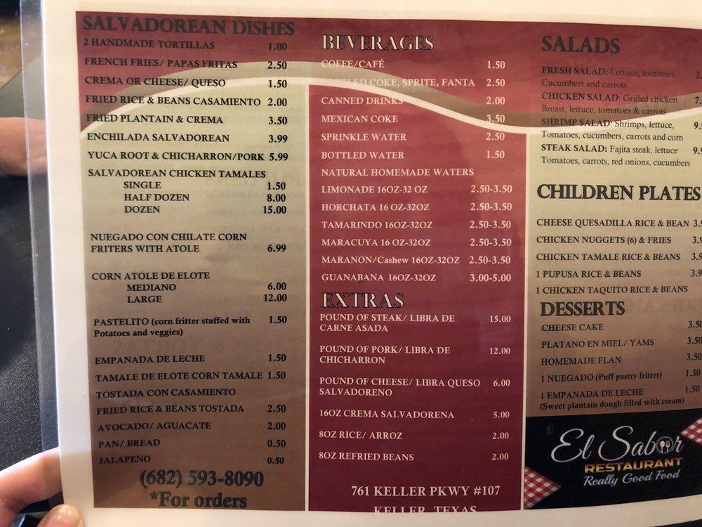 Menu at El Sabor Restaurant, Keller