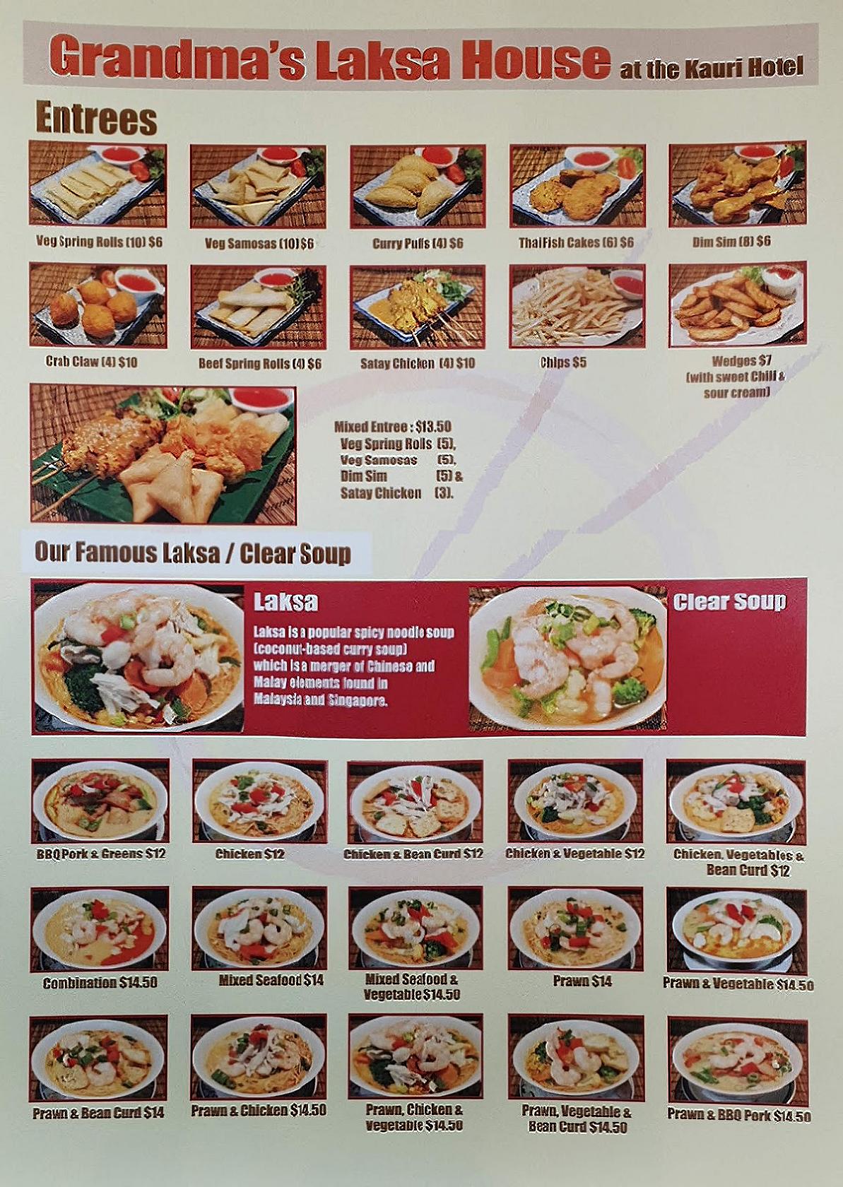 Menu at Grandma's Laksa House restaurant, Glebe