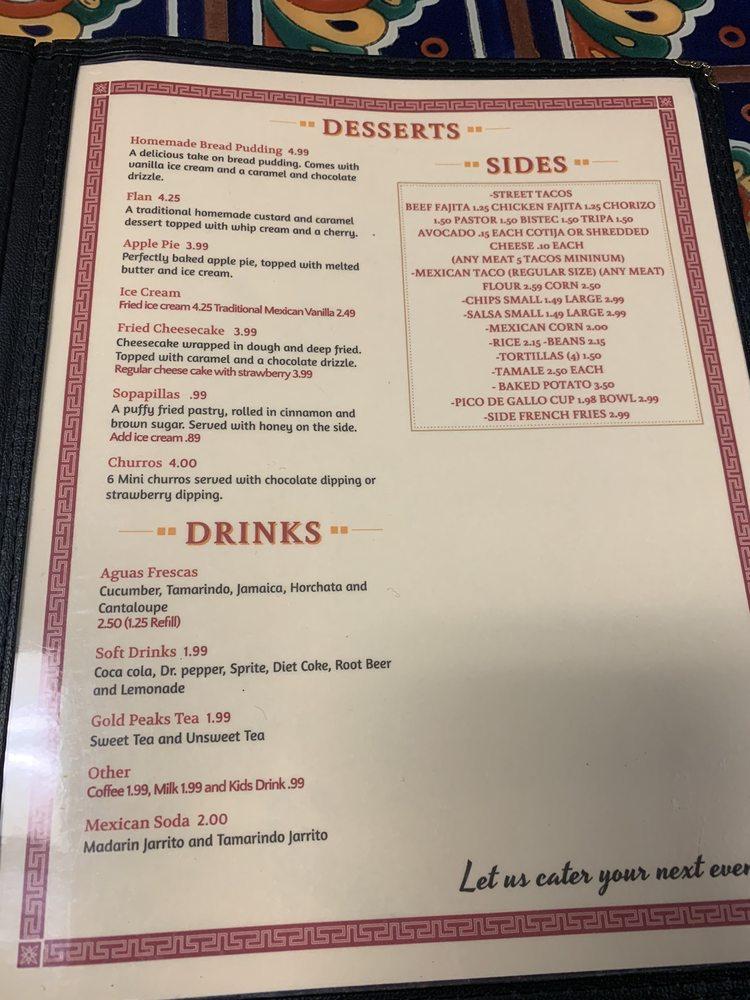 Menu at Jocelyn's Mexican Grill restaurant, Longview, 809 Pine Tree Rd