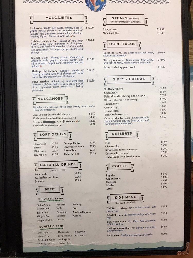 Menu at La Costa Grill pub & bar, McAllen, W Expy 83 Suite #1235