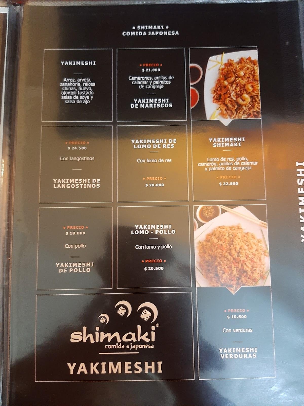 Menu at Shimaki restaurant, Bogotá, a 119-89
