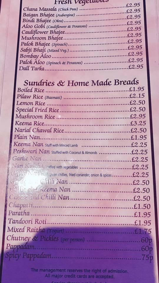 Menu at The Spice Ambassador restaurant, Cardiff