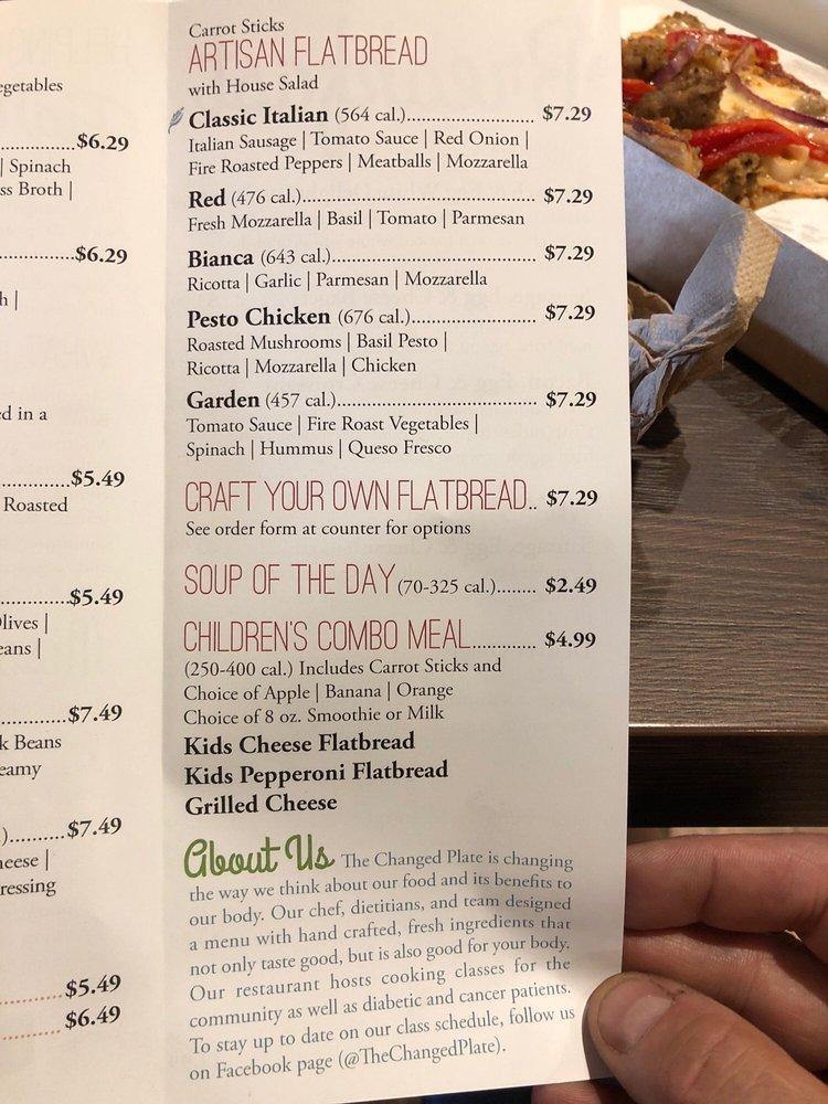 Menu at The Changed Plate restaurant, Belpre