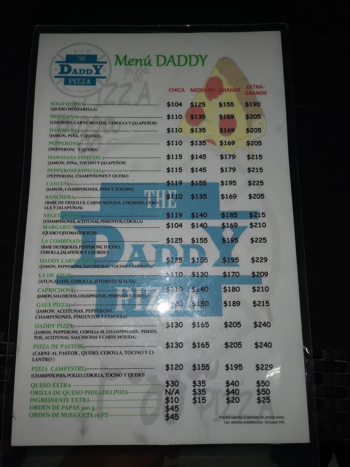 Menu at The Daddy Pizza restaurant, Puerto Aventuras, Calz. Puerto Maya ...