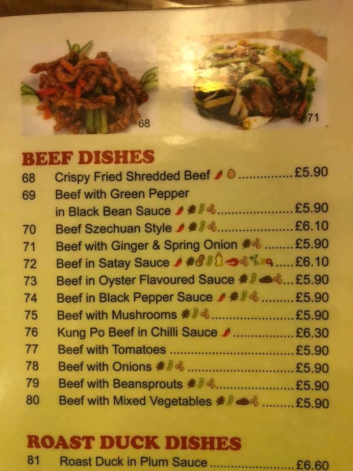 Menu at The Peking Palace fast food, Swanscombe