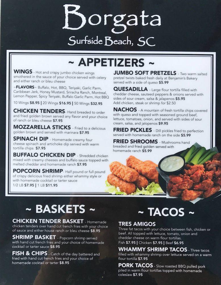 Menu at Borgata of Surfside pub & bar, Surfside Beach