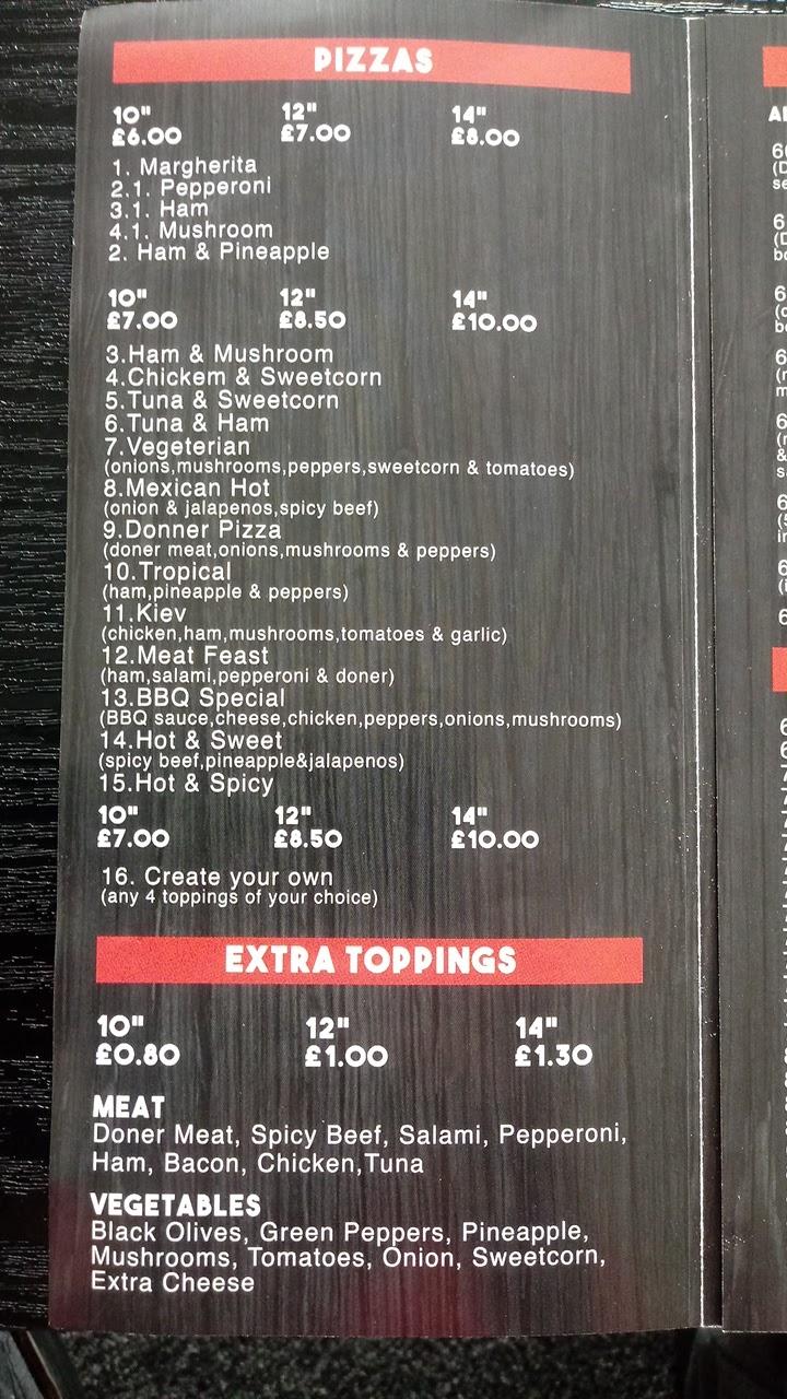 Menu at Family Pizza restaurant, Sherburn in Elmet