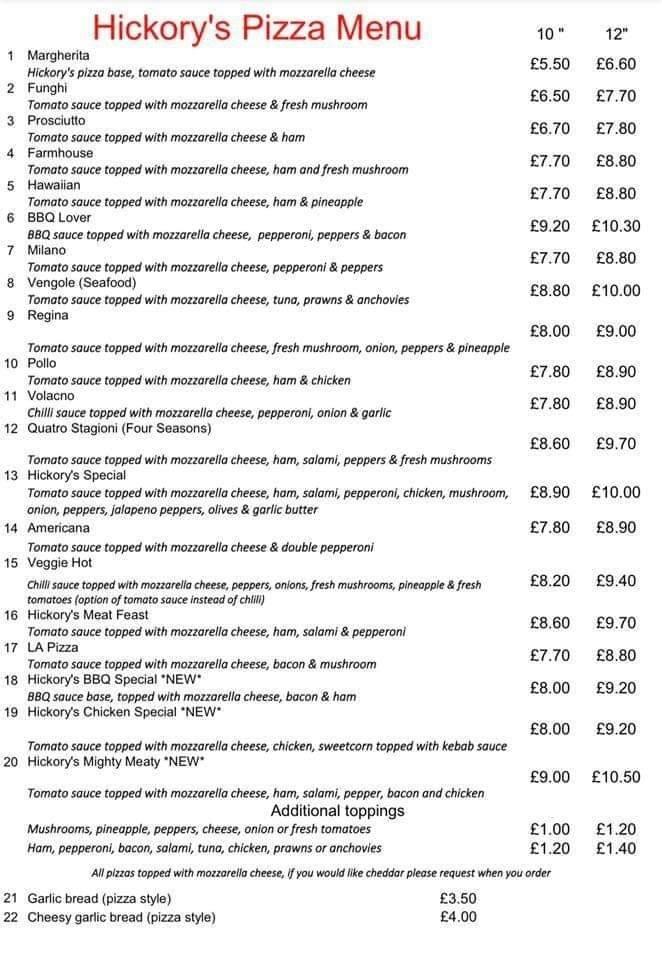 Menu at Hickory's Smokehouse & Grill BBQ, Newtownards