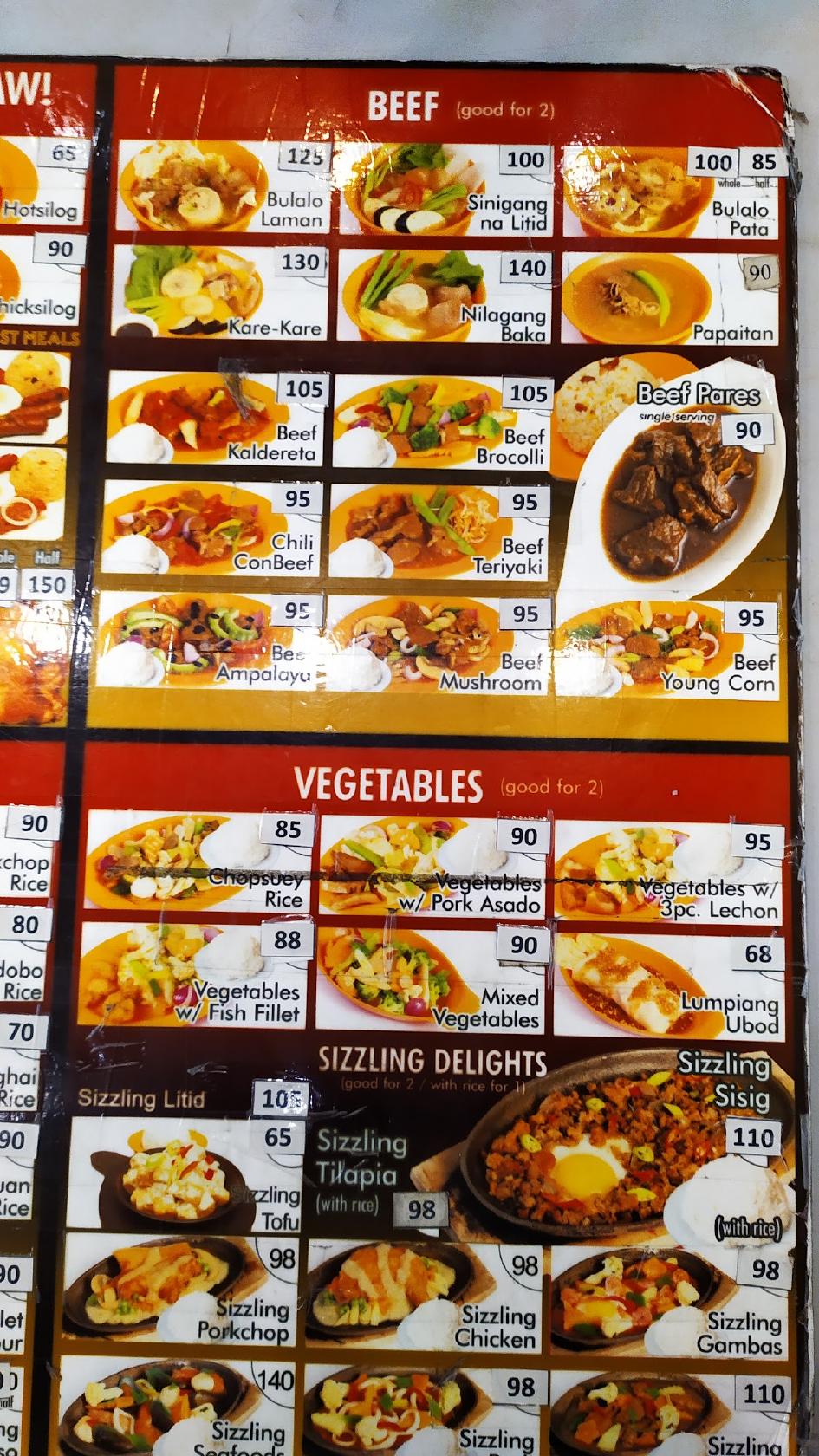 Menu at Janet's restaurant, Quezon City, Block 91