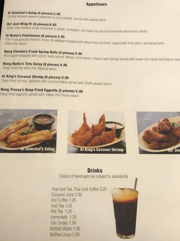 Menu at KB's Thai Hut restaurant, Sacramento
