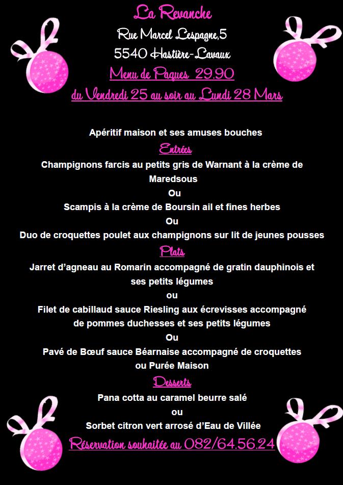 Menu at La Revanche, Hastiere