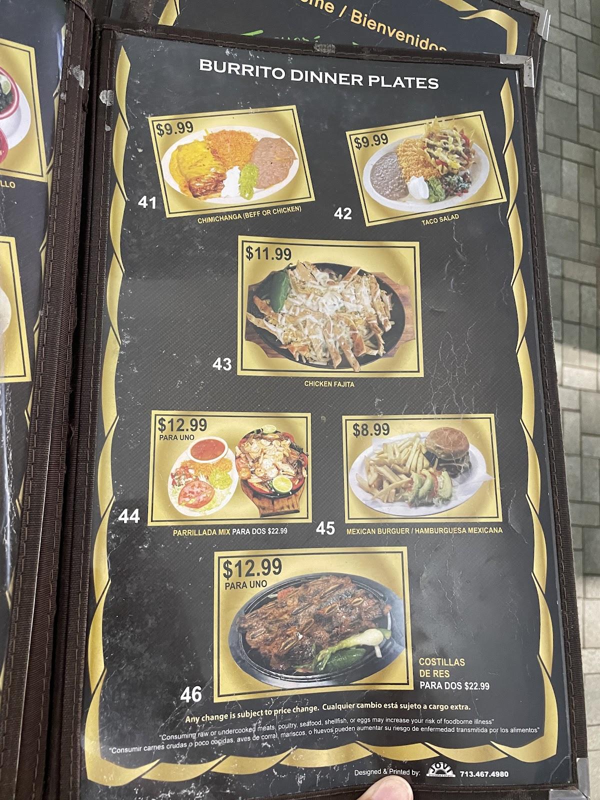 Menu at Lindo Mexico restaurant, Huntsville