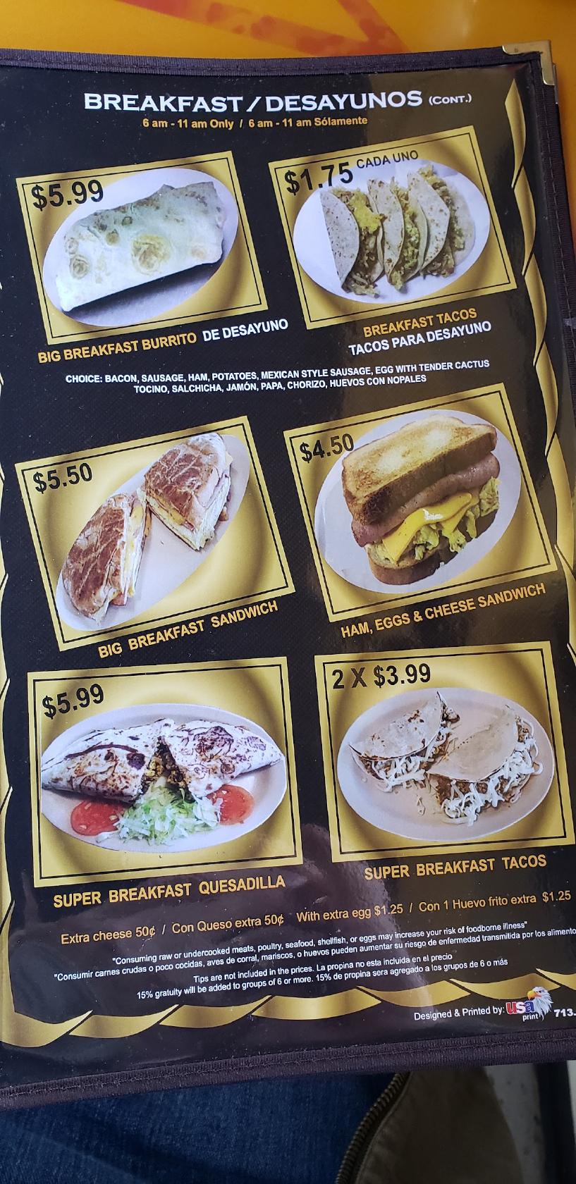 Menu at Mi Mexico Lindo restaurant, Whitehouse