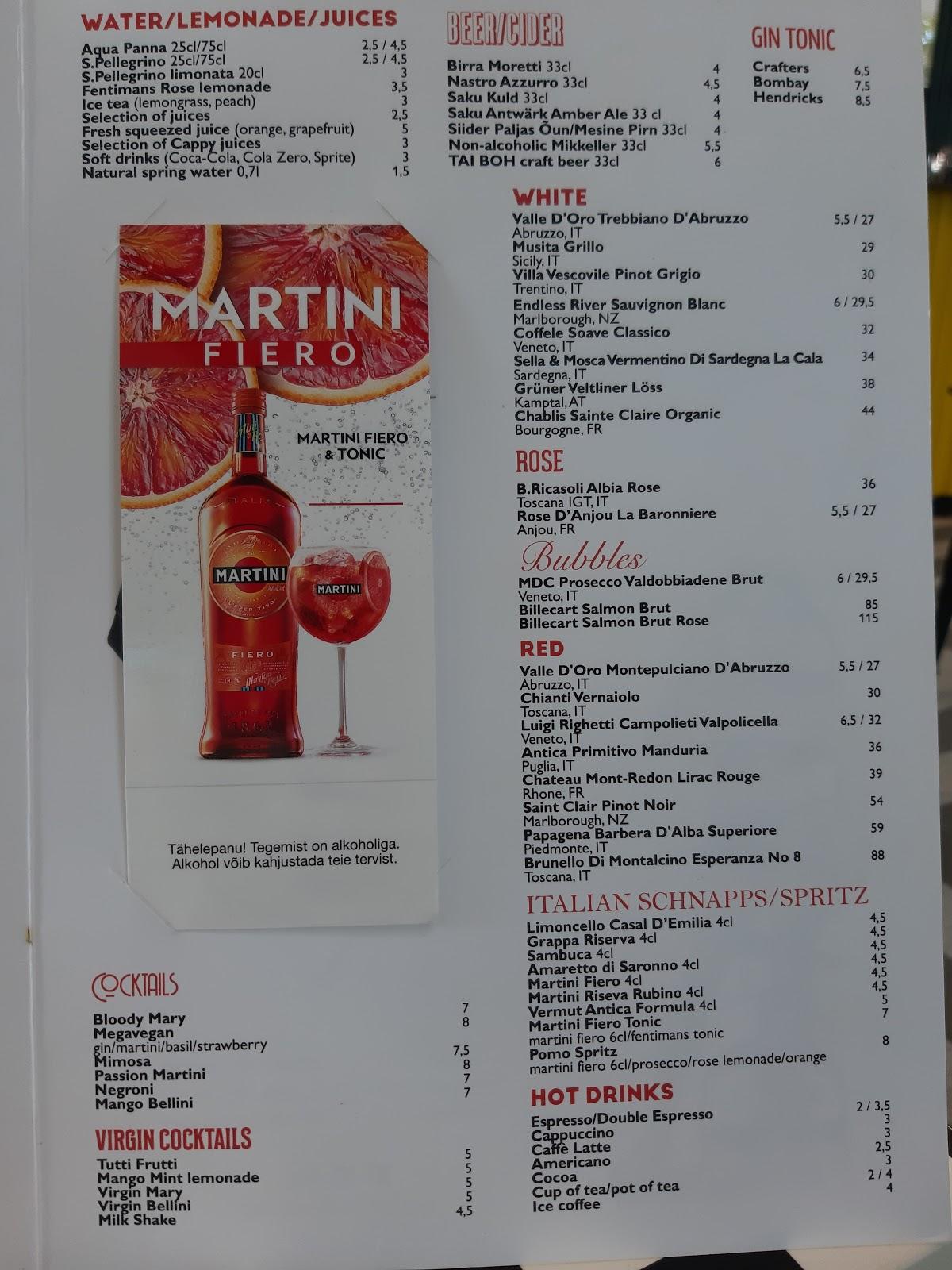Menu at Pomo Restorante restaurant, Tallinn