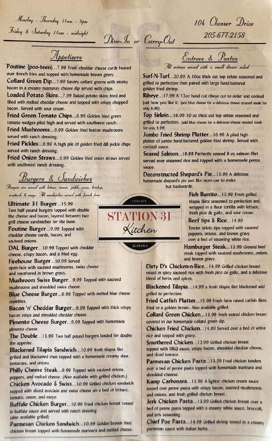 Menu at Station 31 Kitchen pub & bar, Chelsea