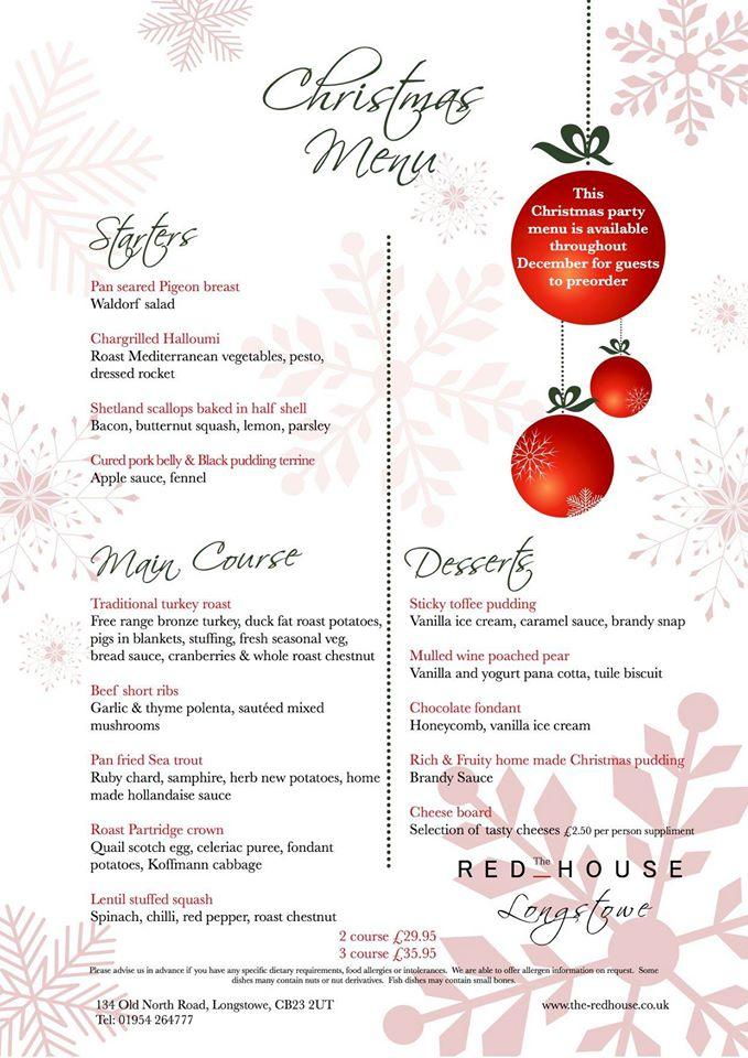 Menu at The Red House, Longstowe restaurant, Bourn