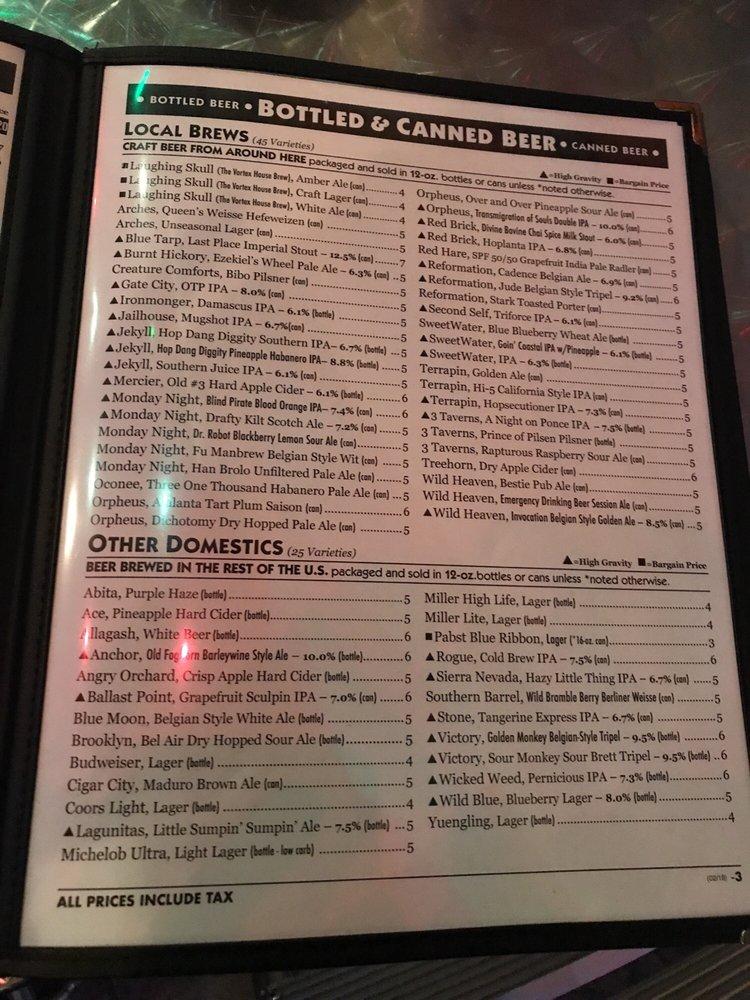 Menu at The Vortex pub & bar, Atlanta, 438 Moreland Ave NE