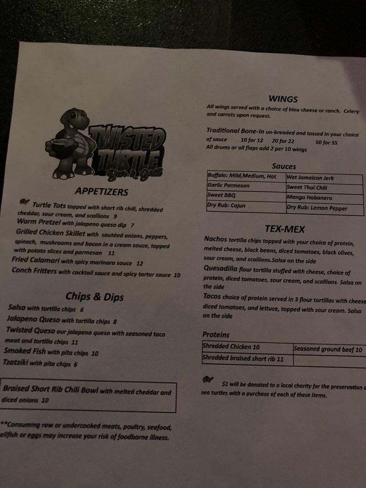 Menu at Twisted Turtle Bar and Grill, Tampa