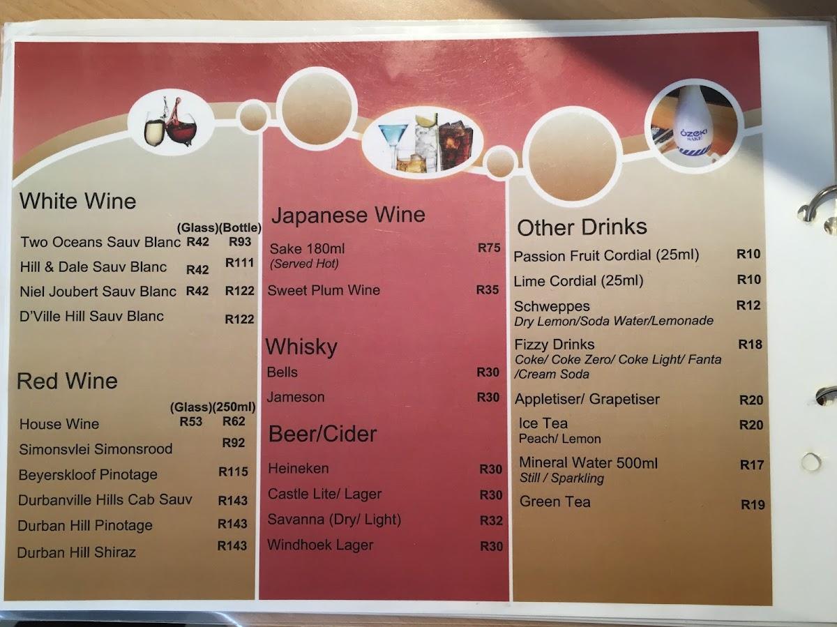 Menu at Yuz Sushi Bar, Cape Town, 3 Waterfront Rd