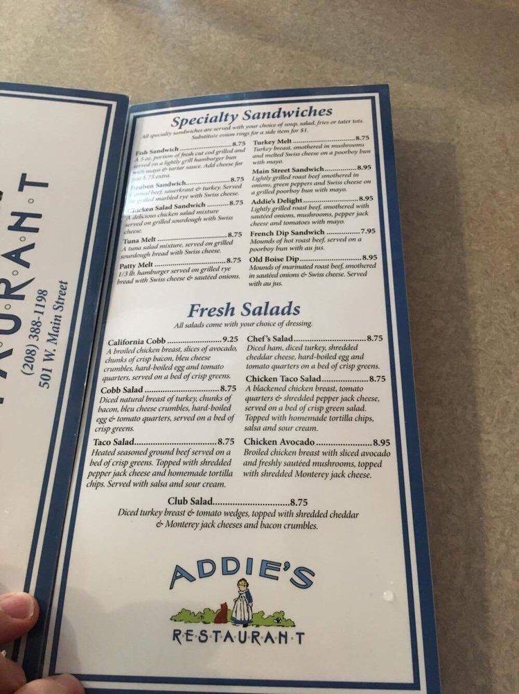 Menu at Addie's restaurant, Boise, W Boise Ave