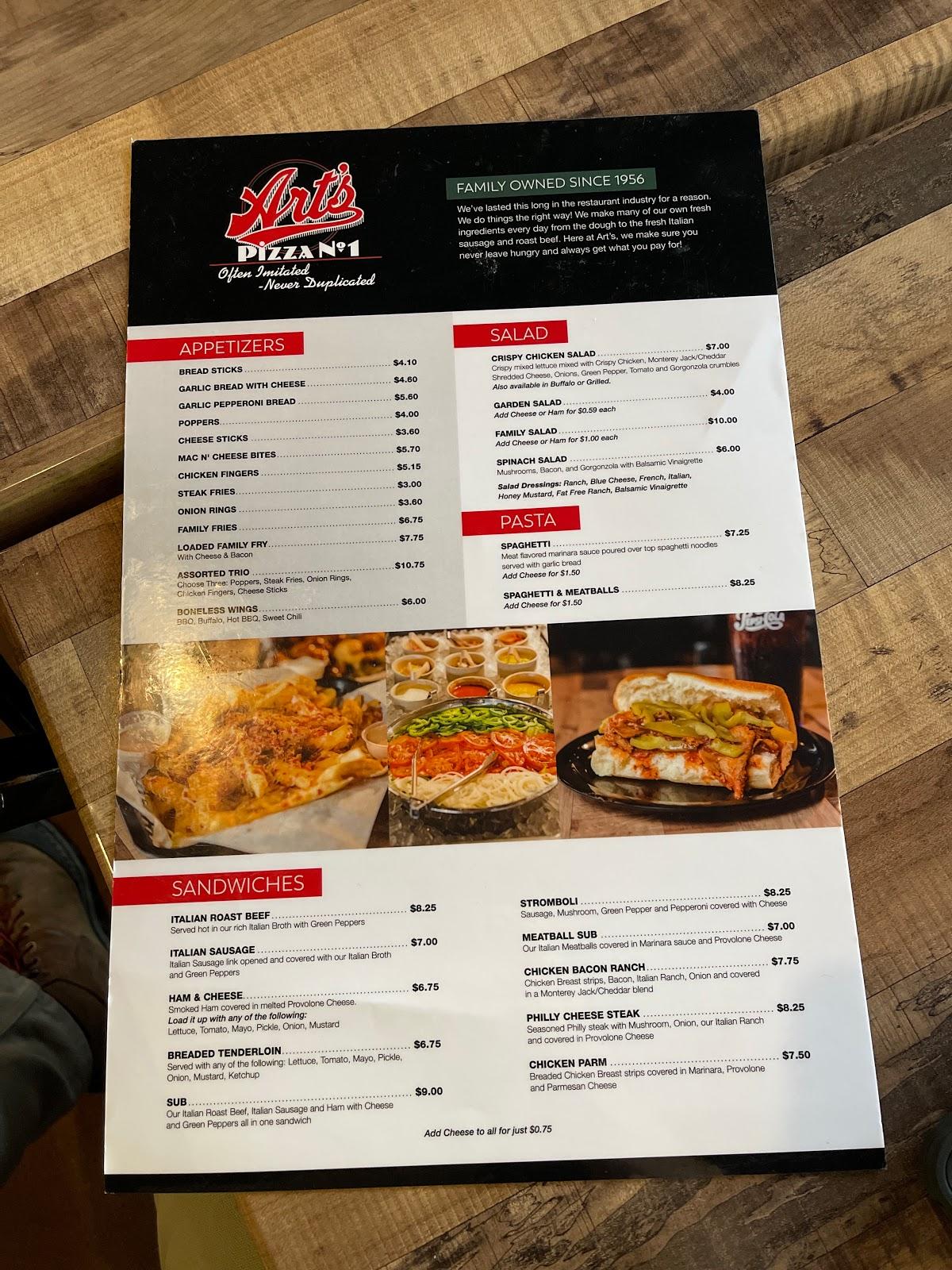 Menu at Art's Pizza pizzeria, Anderson, S Scatterfield Rd