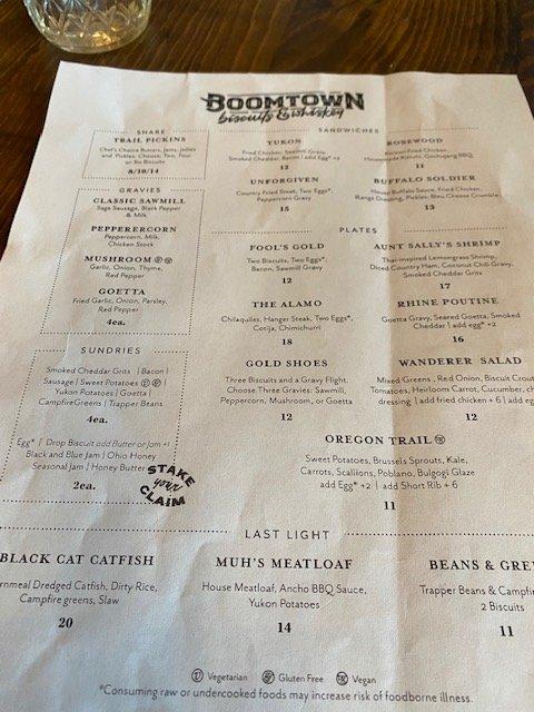 Menu at Boomtown Biscuits & Whiskey pub & bar, Union, US-42 suite h
