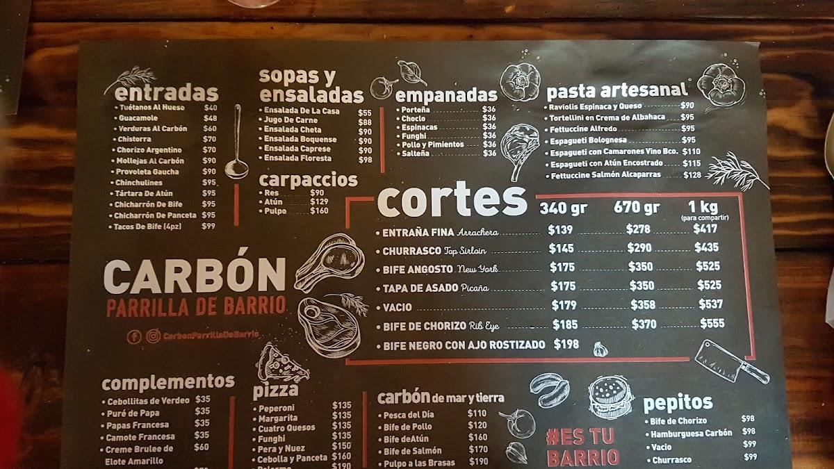 Menu at Carbón - Parrilla de Barrio, Guadalajara, Av Guadalupe 1261