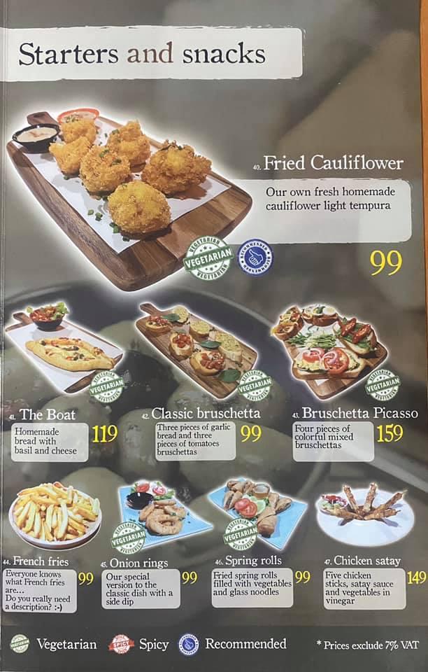 Menu at Casa Picasso restaurant, Bangkok