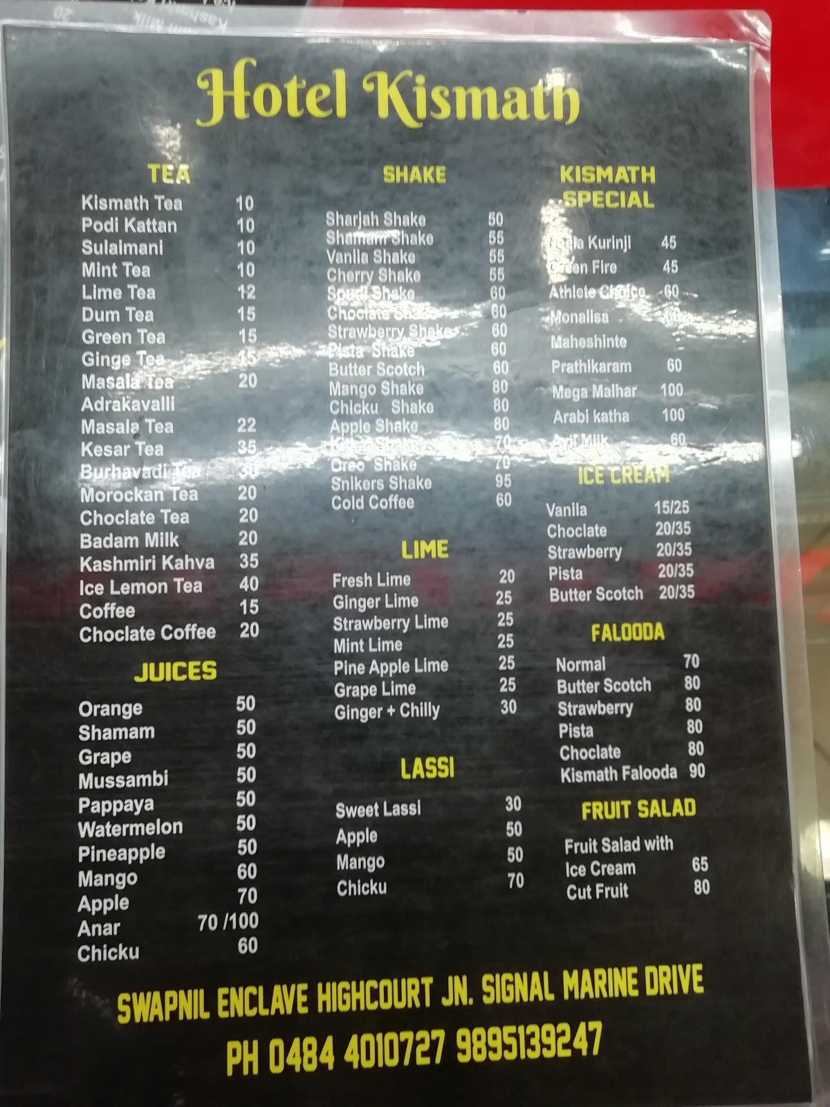 Menu at Kismath Dum Biriyani, Ernakulam