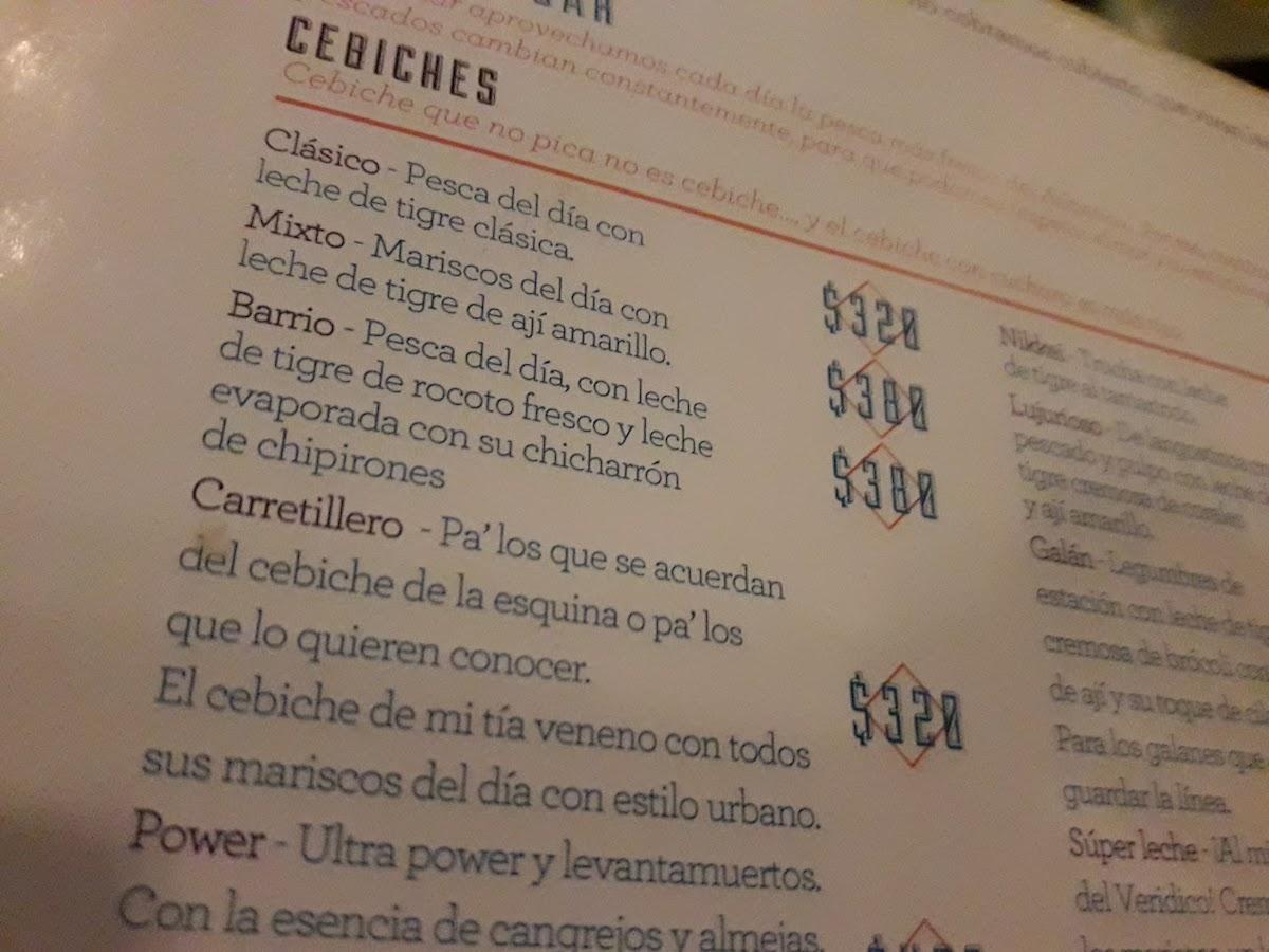 Menu at La Mar restaurant, Buenos Aires, Arévalo 2024